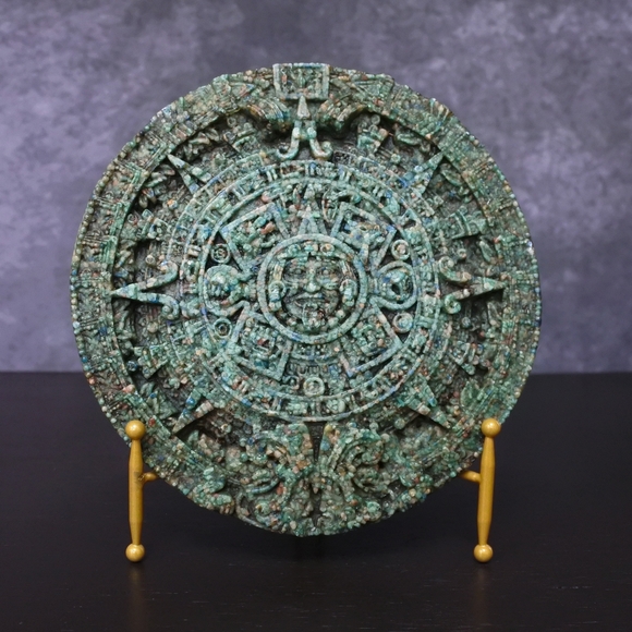 Vintage | Art | Vintage Crushed Stone Green Mayan Aztec Sun Calendar ...